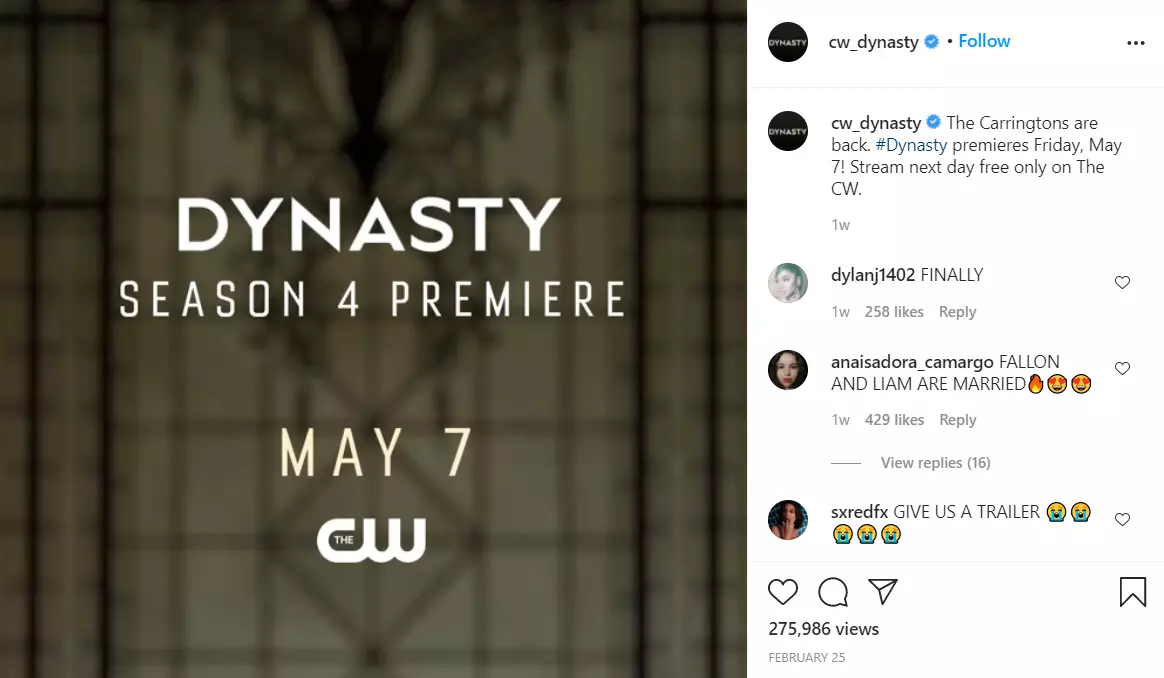 ວັນທີອອກ Dynasty Season 4, ແຜນພາບ, ຈະອອກອາກາດລະດູການໃໝ່ໃນປີ 2021 ບໍ? 31793_1